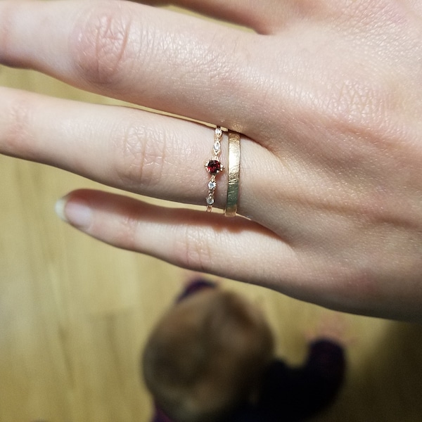 Rose Gold Tiny & Dainty Victorian Style Garnet Engagement Ring, Womens ...