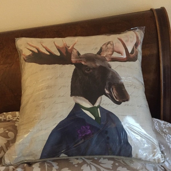 Cabin Decor Moose Throw Pillow Moose in Suit Animal Pillow Moose Pillow ...