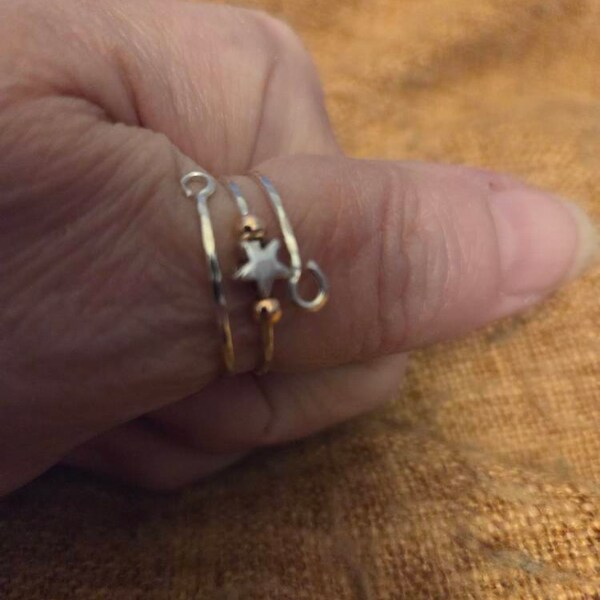 Fidget Thumb Ring, 925 Sterling Silver Wire & Balls, Hand Hammered ...