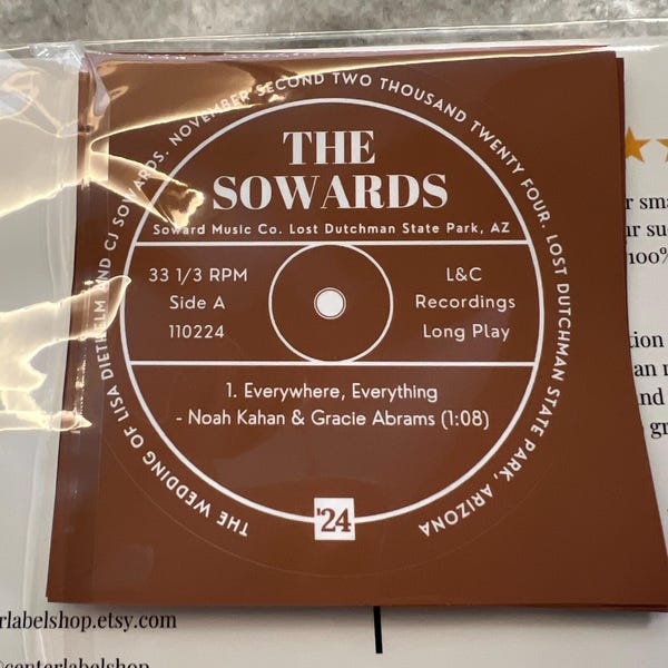 Custom Label for 12 Inch Vinyl Record, Bold Text Personalized Matte ...