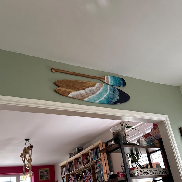 Wood Live Edge Floating Shelves With Ocean Waves Coastal Beachy Room ...