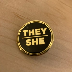 They She Pronoun Pin Silver or Gold 1-inch Round Hard Enamel Nonbinary ...