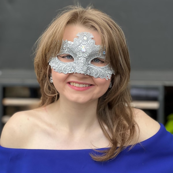 Silver Masquerade Mask Womens Mask Brocade Venetian Masquerade Party ...
