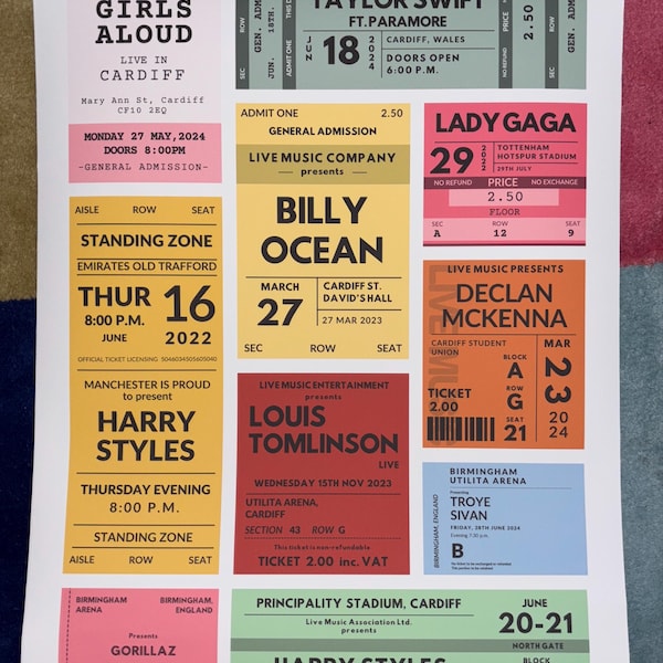 Digital Custom Concert Ticket Poster, Set of 3 Personalized Retro ...
