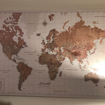 Personalized World Map Push Pin Map Pinboard Cork Canvas Print Gift for ...