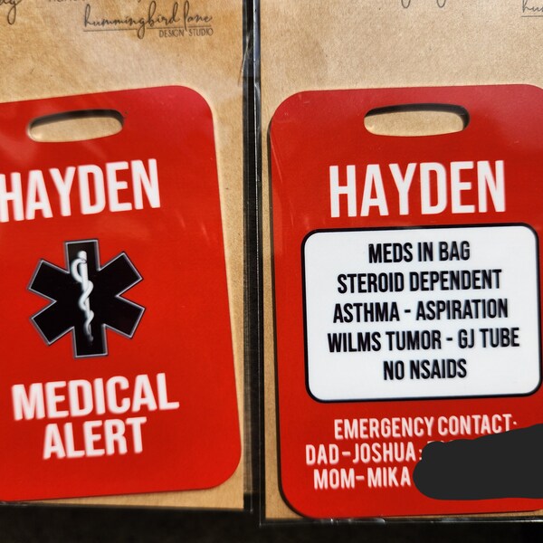Medical Alert Bag Tag, Medical Alert ID, Personalized Medical Alert ...