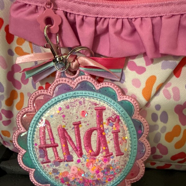 Personalize Fabric Bag Tag, Embroidered Glitter Name Shaker, Name Tag ...