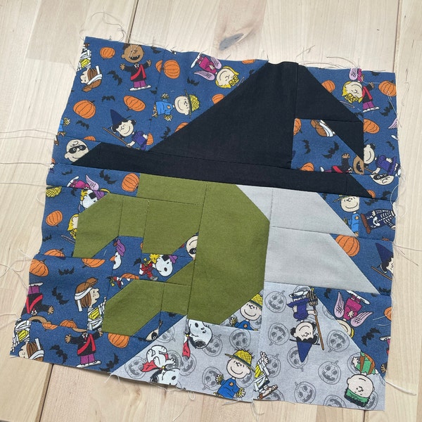 PDF Pattern - Wicked Witch Quilt Block Pattern, Halloween Quilt Block Pattern, Witch Quilt Block ...