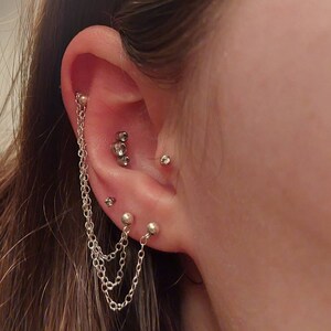 Sterling Silver Single & Double Chain Triple Piercing Earring - Etsy