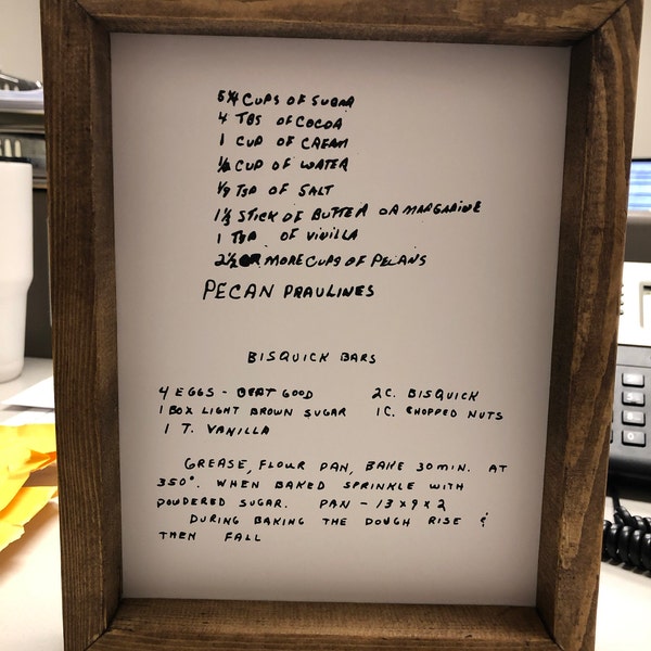 Handwritten Recipe Custom Wood Framed Printed Family Kitchen Sign - Etsy