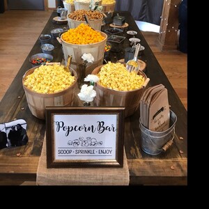 Popcorn Bar Sign, Popcorn Toppings, Popcorn Directions, Wedding ...