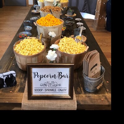 Popcorn Bar Sign, Popcorn Toppings, Popcorn Directions, Wedding ...