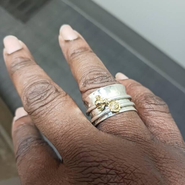 Aquamarine Stars and Moon Fidget Ring | Sterling Silver Celestial ...