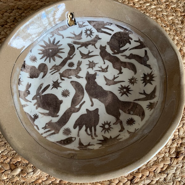 Woodland Fox Ceramic Plate: Rustic Salad Bowl, Handmade Pottery - Etsy ...