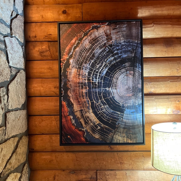 Tree Ring Framed Wall Art, Abstract Colorful Tree Ring Wall Decor ...