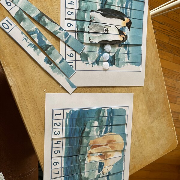 Polar Bear and Penguins Number Sequence 1-10 Puzzles. Montessori Winter ...