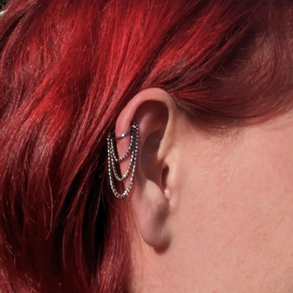 TITANIUM 16g Clicker With Triple Waterfall Chain for Ear Helix Piercing, Multiple Diameter ...