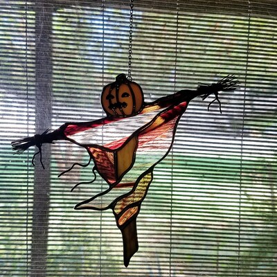 Halloween Stained Glass Scarecrow Pumpkin Decor Scary Halloween ...
