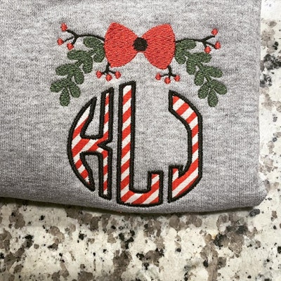 Christmas Holly Bow Monogram Topper Machine Embroidery Design - Etsy