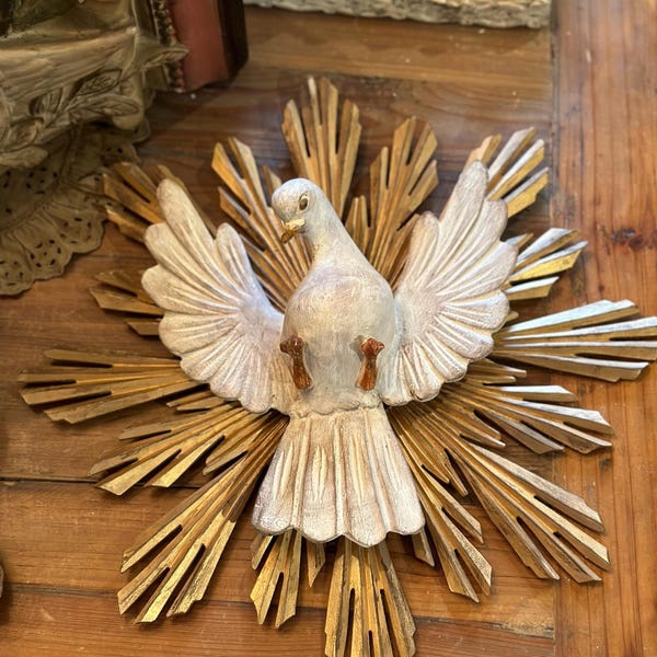Holy Spirit of God 7 1/2” Wall Trinity Dove Statue - Wall Plaque - Wood ...