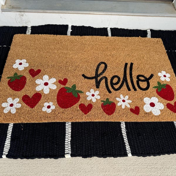 Strawberry Doormat Summer, Colorful Doormat for Spring, Strawberry ...