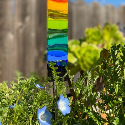 Rainbow Glass Garden Art - Etsy