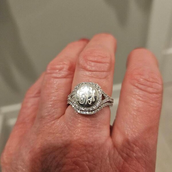 Sterling Silver Monogram Ring, Stackable Monogram Ring, 925 Monogram Ring, Initial Ring ...