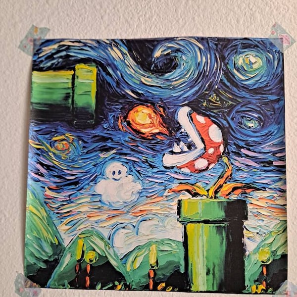 Van Gogh Mario Printed, Van Gogh Canvas Art, Modern Starry Night ...