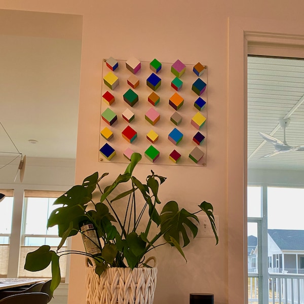 Modern and Abstract Wooden Block Art. Hand Painted Geometric Wall ...