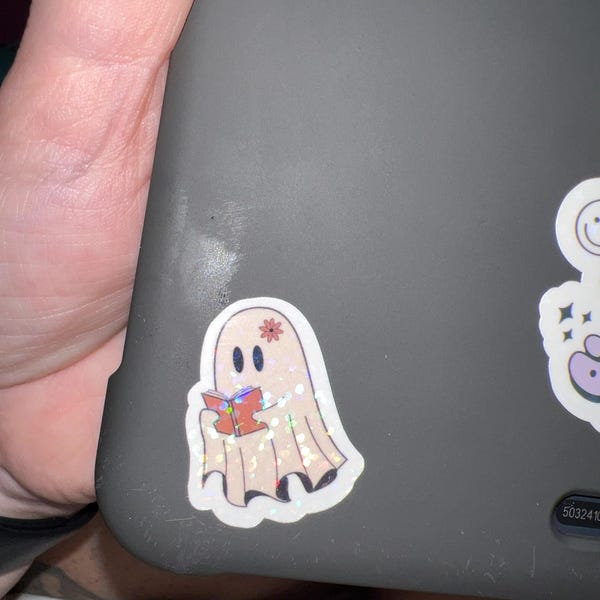 Reading Ghost Sticker, Holographic Ghost Book Sticker, Waterproof ...