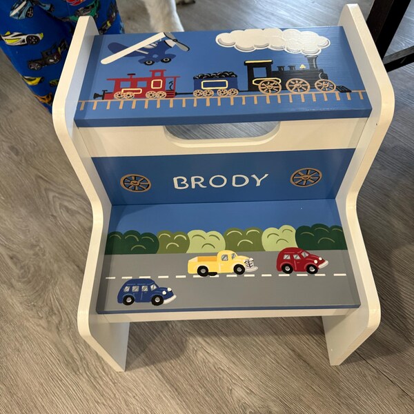 Kids 2 Step Stool,childrens Step Stool,race Cars,hand Painted,boy,girl ...