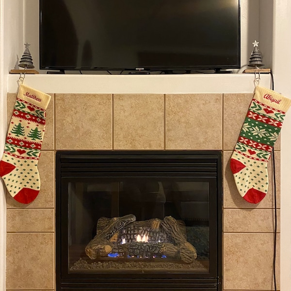 Personalized Knit Stocking, Embroidered Knit Stockings, Red Knit ...