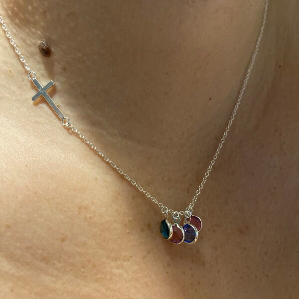Birthstone Cross Necklace, Personalized Cross Necklace Gold or Sterling ...
