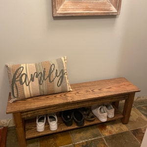 Lancaster Harvest Bench With Shelf - Etsy