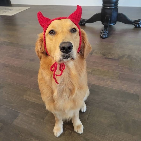 Devil Dog Costume, Devil Horns for Large Breed Dogs, Red Devil Dog Hat ...
