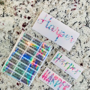 Medium Silver Hologram waterproof Name Stickers Daycare Labels School ...