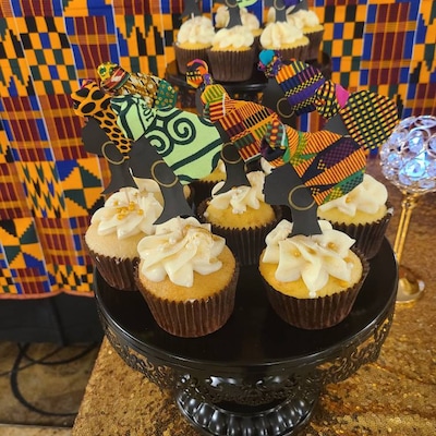 Variety Kente Cloth Silhouette Cupcake Toppers Turban Head Wrap - Etsy
