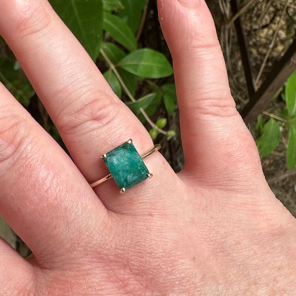 Emerald Cut Emerald Ring, Raw Natural Emerald Engagement Ring, Emerald Ring, Real Vintage ...