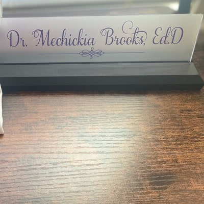 Desk Name Plate With Attached Business Card Holder, Card Display for ...