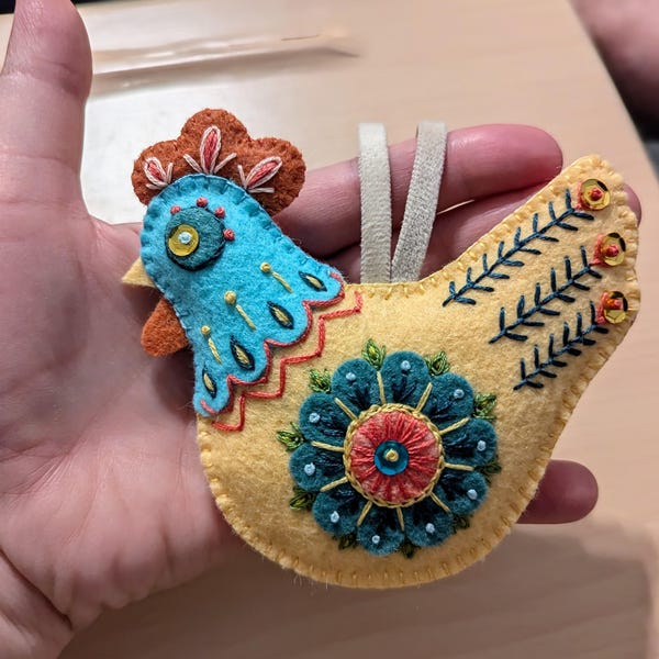 Embroidered Felt Chickens PDF Pattern, DIY Easter Ornaments Set, Three ...
