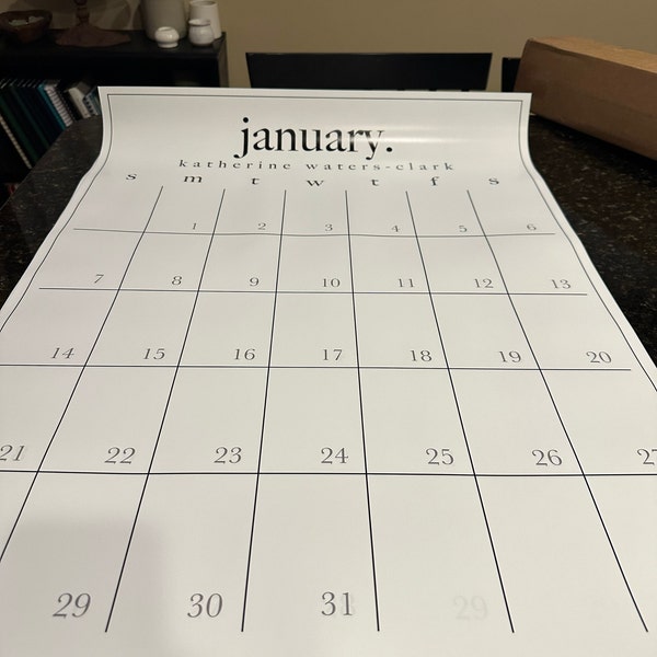 Large Personalized Monthly Wall Calendar With Wood Hanger - 12 Months ...