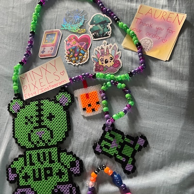 Trippy Kitty Kandi Perler Necklace Tie Dye Pixel Kawaii Psychedelic ...