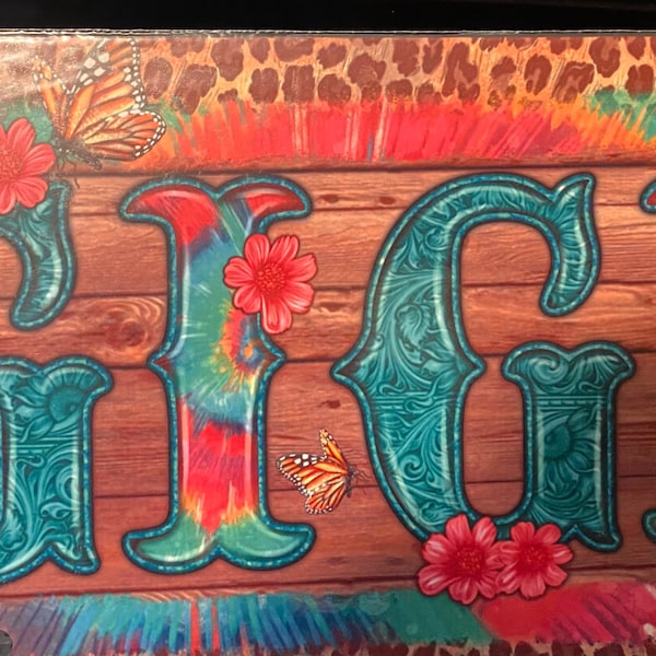 Tie Dye Gigi License Plate Png Sublimation Design, Leopard and Floral ...