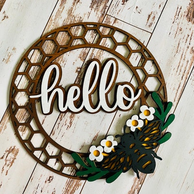 Hello Bee Honeycomb Sign, Spring Sign SVG, Bee SVG, Summer Decor ...