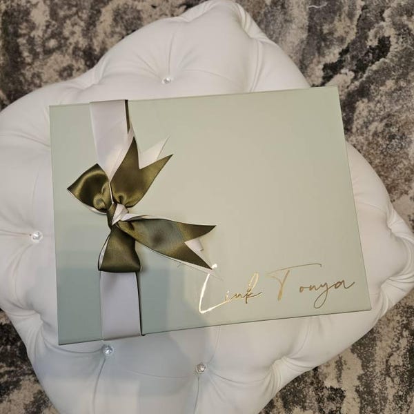 Personalized Light Sage Green Magnetic Gift Box With Ribbon - Etsy