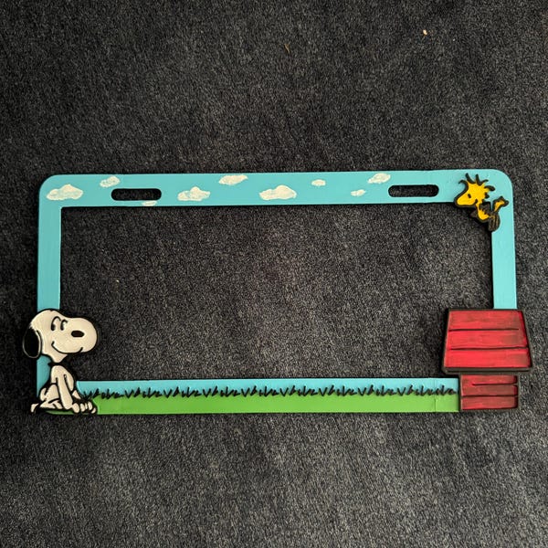 Hand Painted Snoopy Novelty License Plate Frame - Etsy