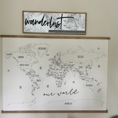 Wanderlust Sign, Travel Wall Art, Travel Themed Decor, Map Sign, Gift ...