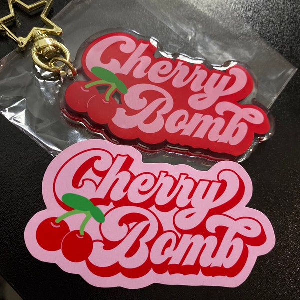 Cherry Bomb Keychain | Acrylic Keychain | Epoxy Coated | Red and Pink ...