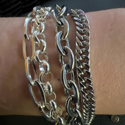Multi Strands Silver Bracelet for Women Chunky Layered Silver Paperclip ...