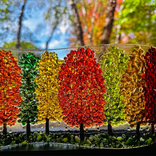 Fused Glass Fall Trees Wave Art, Thanksgiving Decor - Etsy
